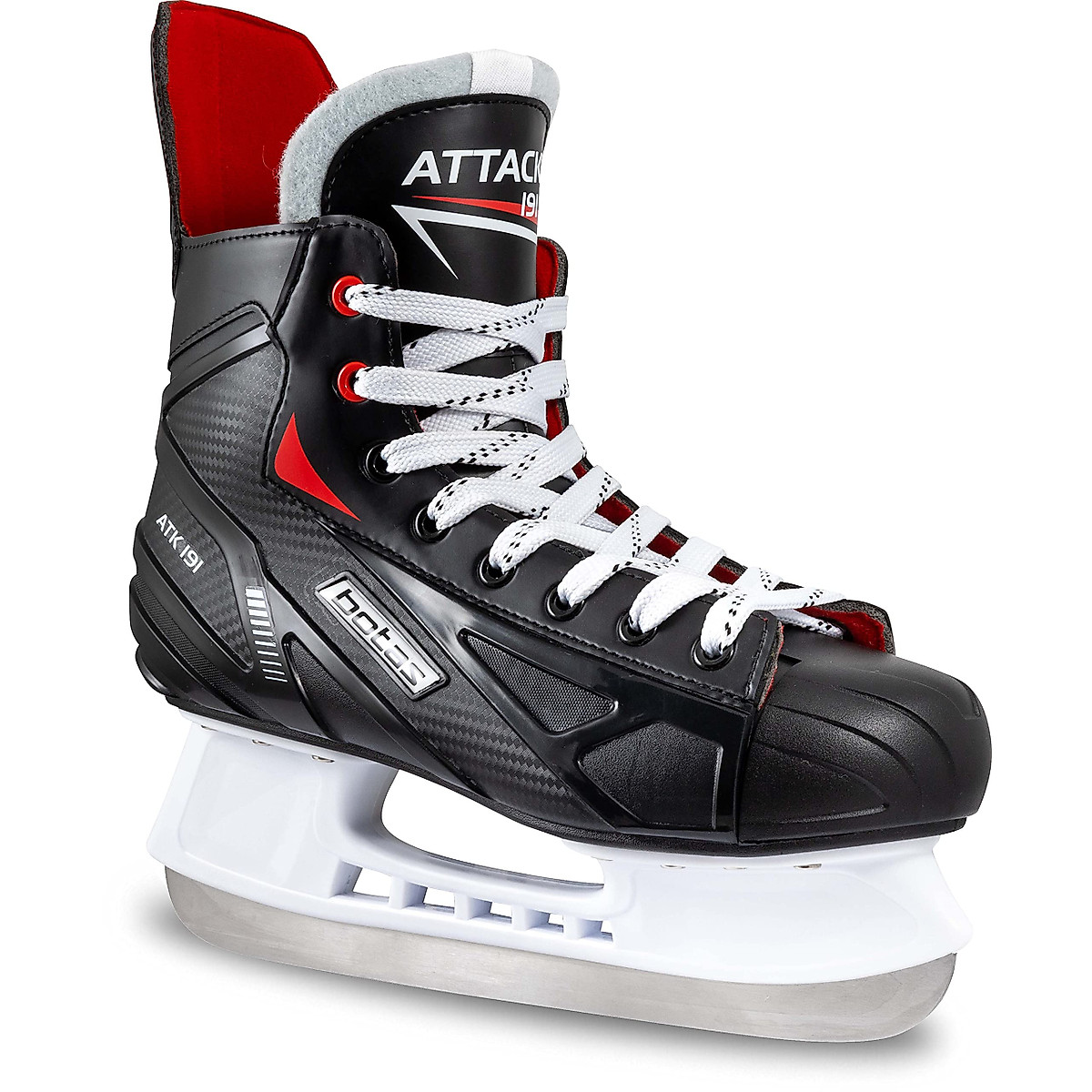 Botas - ATTACK 191 - Men's Ice Hockey Skates | Made in Europe (Czech Republic) | Color: Black/Red/White, Men's 12