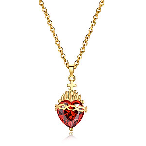 Gold Sacred Heart of Jesus Necklace for Women Stainless Steel Love of God Catholic Jewelry