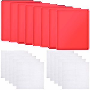 8 Pcs Silicone Dehydrator Mats 10 Pcs Mesh Screen Dehydrator Sheets Nonstick Reusable Fruit Dryer Trays for Jerky Fruit Herbs Flax Crackers Crust Tray (Red)