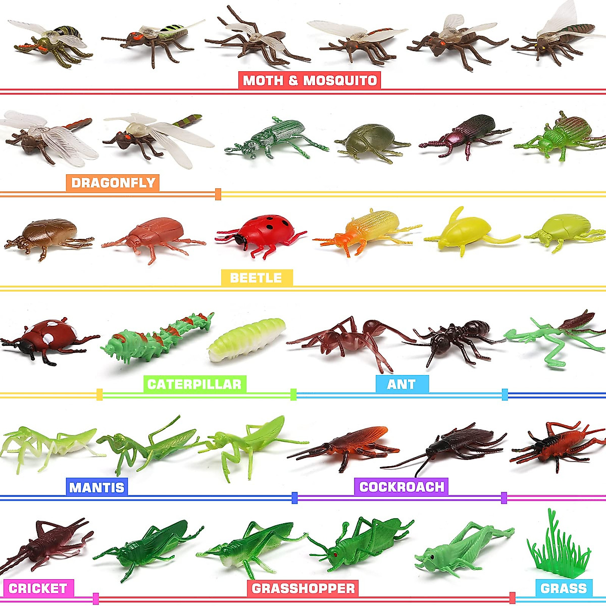 76 Pack Mini Plastic Bug Set, Realistic Insects Toy for Child, Fake Bugs Figure for Kid, Toddler, Insect Themed Party Favors Gift, Cupcake Topper, Education School Classroom reward, Sensory Bin Filler