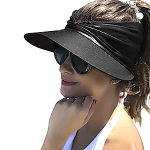 Sun Hat Women Sun Beach Visor Cap UV Protection with Wide Brim for Sports Beach Golf Hiking (Black)