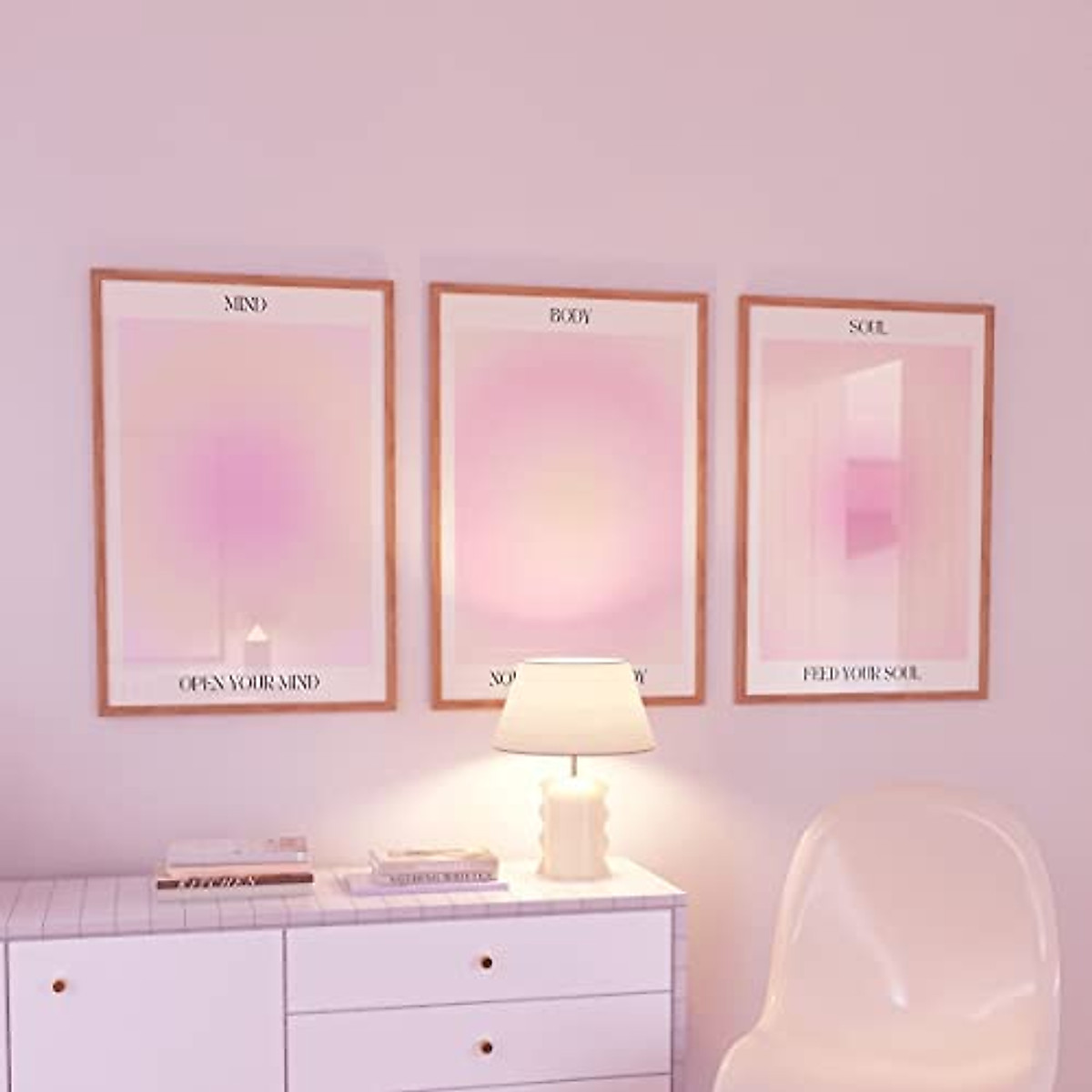 Positive Aura Posters Set Of 3 Pink Trendy Grainy Gradient Spiritual Poster Canvas Decor Wall Art Paintings for Room Aesthetic Inspirational Quotes Abstract Minimalist Y2k Style Room Wall Decor for Bedroom Office（16x24inx3 Unframed）