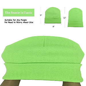 Unisex Knit Soft Warm Cuffed Beanie Hat Winter Camo Hats for Men Women (Neon Green)