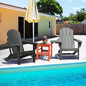 FOOWIN HDPE Folding Adirondack Chair All-Weather Resistant Adirondack Chair w/4 in 1 Cup Holder Trays, Adirondack Chairs for Outdoor, Patio, Lawn, Garden, Backyard Deck