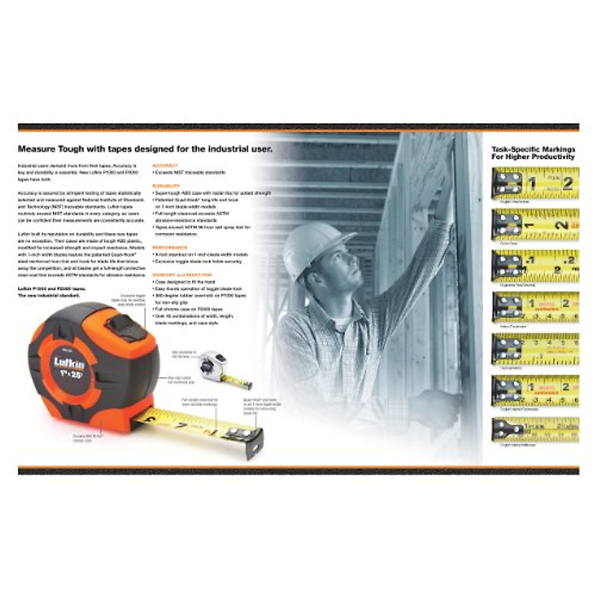 Lufkin PQR1425 Quickread Power Return Tape, 1-Inch by 25-Feet, Hi-Viz Orange