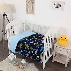 Elegant Home Kids Soft & Warm Multicolor Fun Dinosaurs Design Sherpa Baby Toddler Boy Blanket Printed Borrego Stroller or Baby Crib or Toddler Bed Blanket Plush Throw 40X50 (Dinosaur)