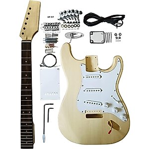 DIY Electric Guitar Kits Strat Style Beginner Kits 6 String Right Handed with Basswood Body Maple Neck Rosewood Fingerboard Chrome Hardware Build Your Own Guitar.