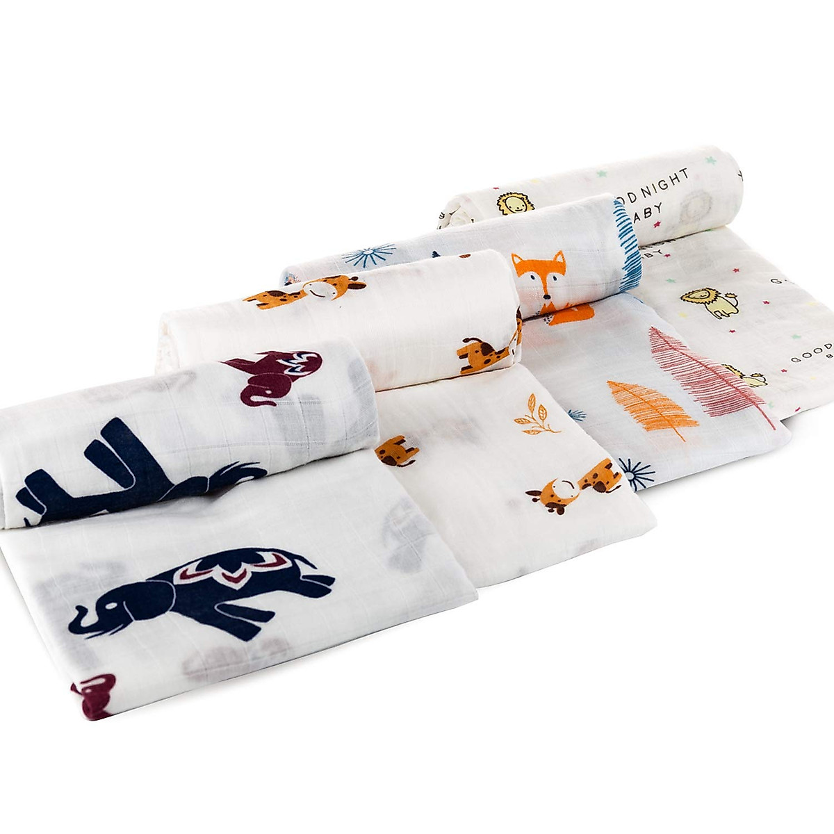 upsimples Baby Swaddle Blanket Unisex Swaddle Wrap Soft Silky Muslin Swaddle Blankets Neutral Receiving Blanket for Boys and Girls, Large 47 x 47 inches, Set of 4-Sika Deer/Elephant/Lion/Fox