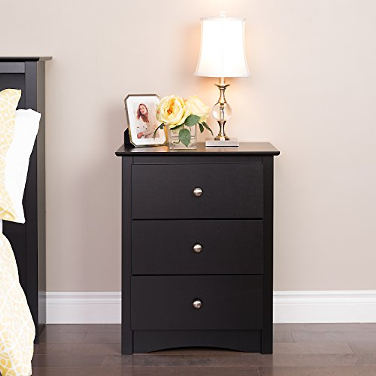 Prepac Sonoma Nightstand, Tall 3-Drawer, Black & Black Sonoma 5 Drawer Chest