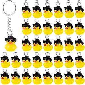 Siifert 36 Pcs Duck Keychain Bulk Cowboy Cowgirl Duck Party Favors Resin Tiny Duck Keychain with Cowboy Hat Sunglasses Charms Pendant for Kids Gift Halloween Birthday Baby Shower (Yellow,Black)
