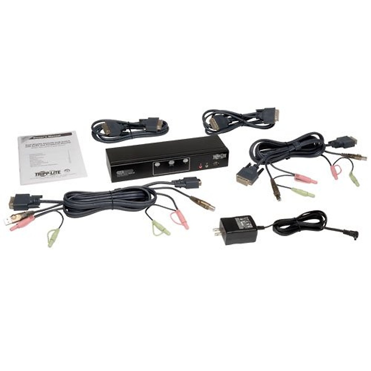 Tripp Lite 2-Port Dual Monitor DVI KVM Switch with Audio, USB 2.0 Hub & Cables (B004-2DUA2-K)