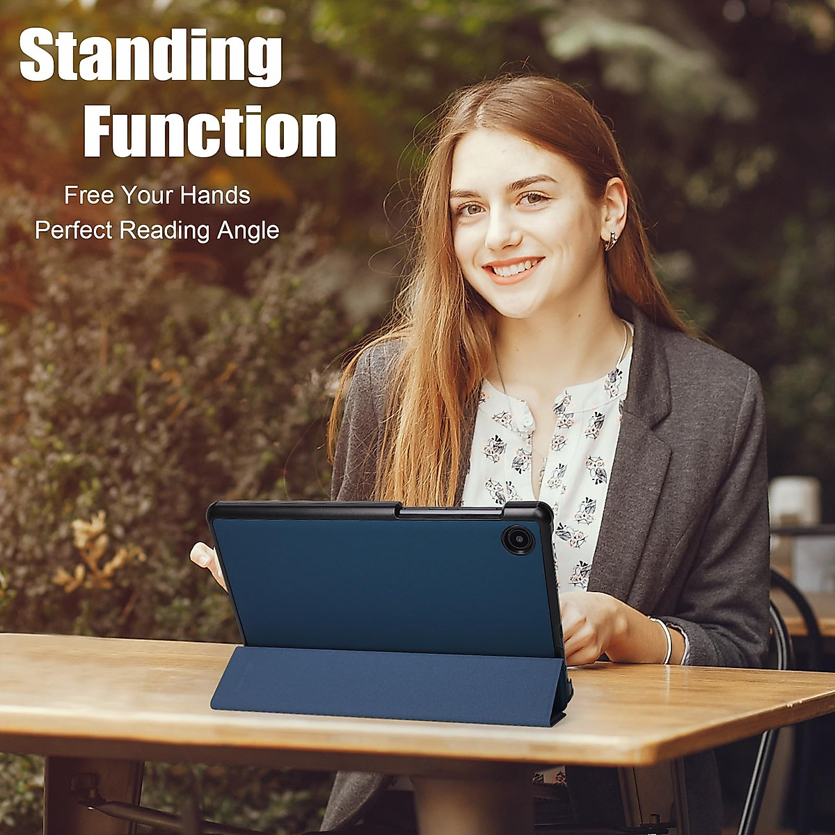 DMLuna Slim Tri-Fold Stand Hard Back Shell Premium PU Leather Cover for TCL Tab 8 SE, 8 Plus & 8 2024, Navy Blue