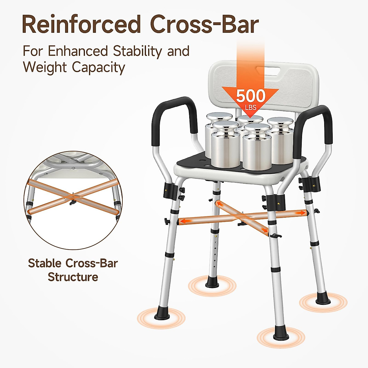 WAYES Shower Chair with Arms and Back - Bariatric Shower Chair, Up to 500 Lbs, Heavy-Duty, Adjustable