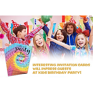 Disfuco Tie Dye Birthday Party Invitations - Tie Dye Party Supplies - Fill in The Blank Birthday Party Invites - 20 Invitation Cards With 20 Envelopes (007A)