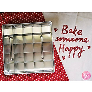 Brownie Cutter With Pan Stainless 100% 6,7,8,9,10,11,12 Inch Heavy duty Baking Tray with Slicer Ensures Perfect Crispy Edges Bakeware Tray (10x10" 25 Pcs., Cutter)