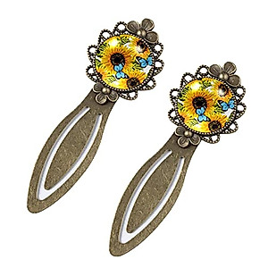 Sunflower and Butterfly Vintage Bookmark Gift Box Set for Students Teachers School Library Page Holder with Crystal Glass