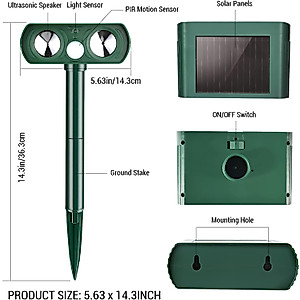 Lubatis 4 Pack Solar Animal Utrasonic Repellent Outdoor Repeller Deterrent to Keep Rat, Squirrel, Deer, Raccoon, Skunk, Rabbit, Dog, Cat Away