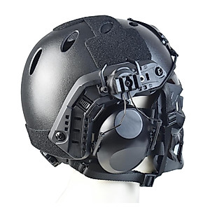 Tactical Full Airsoft Mask & Tactical Helmet with Earmuffs Ear Hearing Protection Noise Cancelling Shooting Ear Protection for Cosplay Costume Movie Shooting (Black)