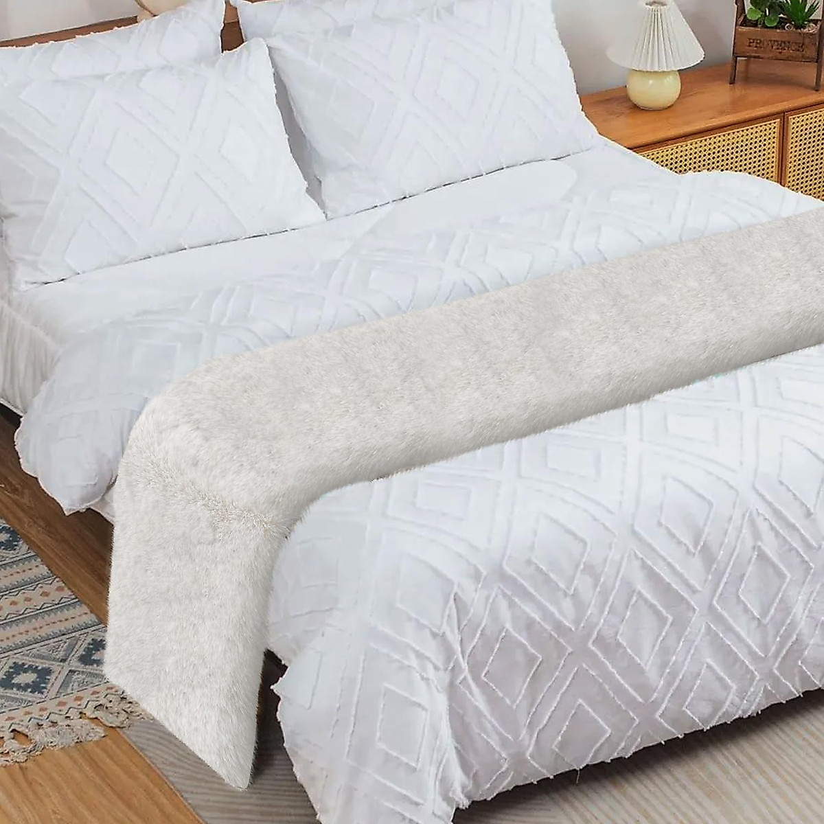 yuboo White Fur Table Runner, Dresser Runner for Bedroom Furniture Fluffy Dresser Top Cover 15 x 108 Inches