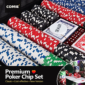 Comie Poker Chips,500PCS Poker Chip Set with Aluminum Travel Case,11.5 Gram Poker Set for Texas Holdem Blackjack Gambling