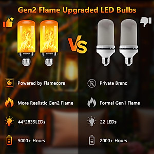 2024 Newest Gen2 Flame Light Bulbs, Most Realistic Flickering Light bulbs, E26 Halloween Light Bulbs, Halloween Lights Outdoor & Indoor, LED Outdoor Light Bulbs for Halloween Decorations, Home Decor