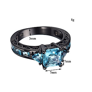 JunXin Black Gold Aquamarine Blue Diamond Antique Rings Princess Cut Wedding Size5/6/7/8/9/10/11(7)