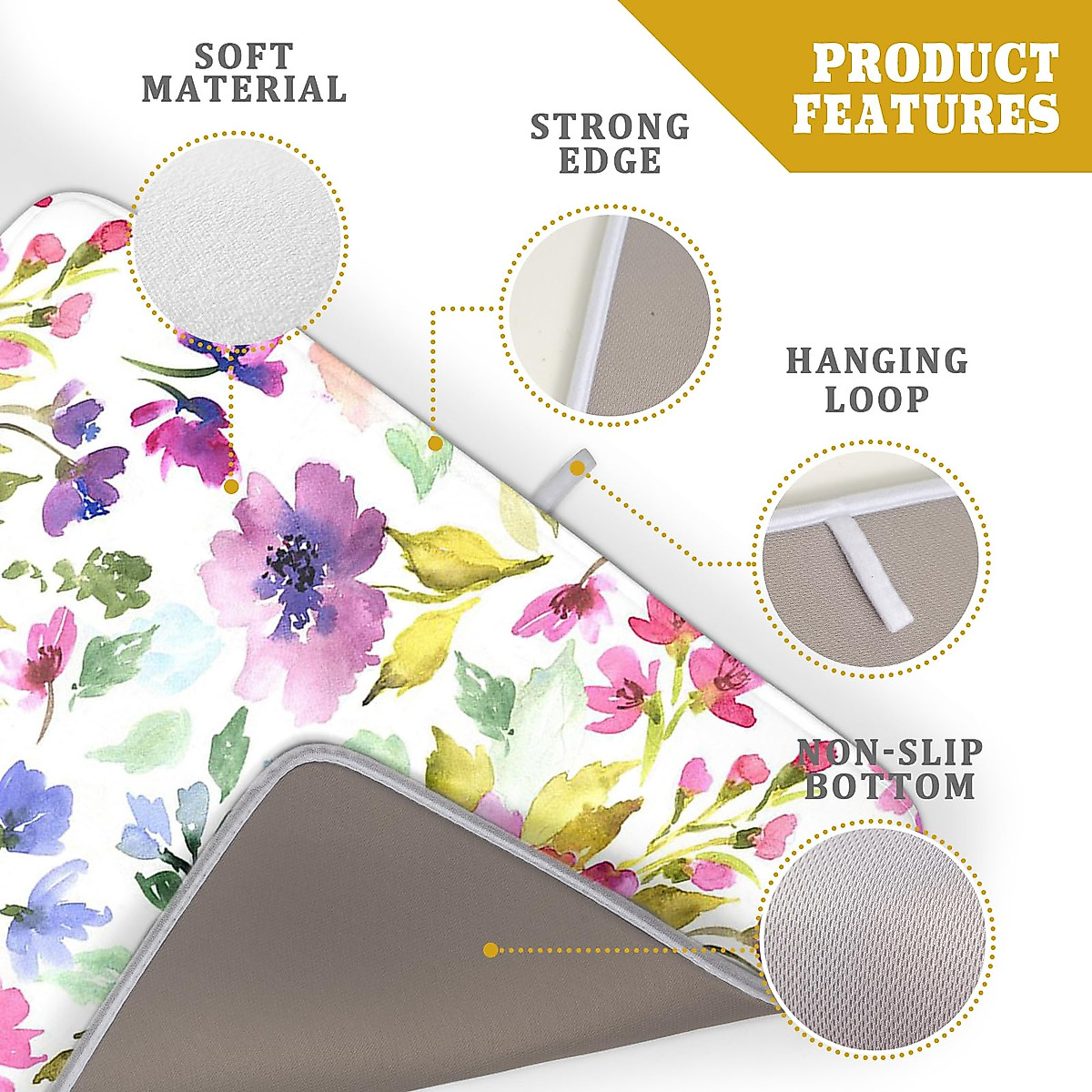 Floral Dish Drying Mats for Kitchen Counter Large Drying Mat for Dishes Microfiber Dish Rack Mat Kitchen Decor Spring Summer Flower Drainer Pad Washable Foldable Ultra Absorbent Dry Mat 18×24 Inch