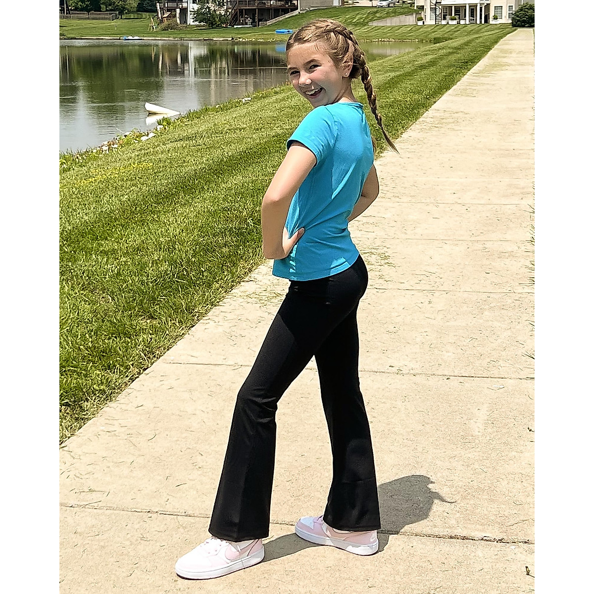 Stelle Girl's Flare Leggings High Waisted Yoga Pants Bootcut Dance Casual Pants Activewear Kids Bell Bottoms(Black,S)