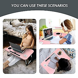 Royacon Laptop Bed Desk, Folding Lap Desk with Cup Holder, Portable Laptop Stand for Bed Laptop Desk Bed Table Tray with Drawer for Working Reading Writing, Eating Table for Bed Sofa Couch Floor