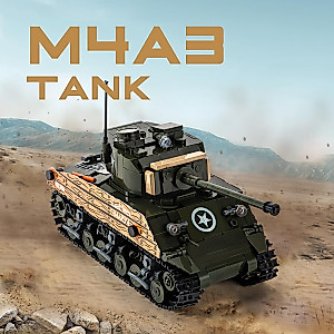 DAHONPA Sherman M4A3 Main Battle Tank Army Building Block(715 PCS),WW2 Military Historical Collection Model with 3 Soldier Figures,Toys Gifts for Kid and Adult.