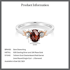 Gem Stone King 925 Sterling Silver and 10K Rose Gold 7X5MM Oval Gemstone Birthstone and Diamond Accent Engagement Ring | Wedding Anniversary Promise Ring For Women | Available In Size 5-9