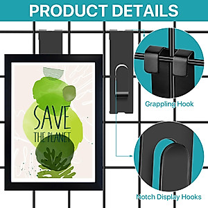 Supkiir Metal Grid Wall Hooks, 50Pcs Black L-Shaped Hooks for Picture Hanging, Display Grid Wall Panel Accessories, 10lbs Weight Capacity, Offices, Kitchen Decoration