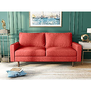 Meeyar Inborn Love Seat Sofa Couch,Sectional 2 Cushion in Small Living Room Office Space,Mid Century Modern Fabric Sofa Couch,Natural Wood Led,Soft Seat Couch,70inch,O Red