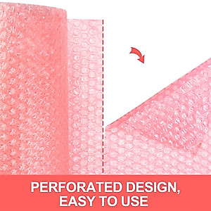 2 Pack of Mighty Gadget Bubble Cushioning Wrap Rolls, 12" x 72’ ft Total, Perforated Every 12" for Packaging, Shipping, Mailing with 30 Bonus Fragile Stickers Included (Pink)