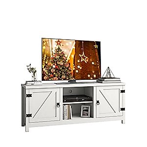 Panana Modern Farmhouse TV Stand for 65 inch TV, Entertainment Center with Storage and Open Shelves, Wood TV Stands TV Table Stand for Living Room, Bedroom (White, for 32"-65" TV)