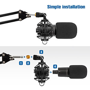 AT2020 Shock Mount with AT2020 Pop Filter, Microphone Shock Mount Compatible for Audio Technica AT2020 AT2035 ATR2500 Microphone by WIBOND