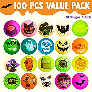 JOYIN 100 Halloween Theme, Glow in The Dark Bouncing Balls, 20 Designs for Halloween Party Supplies, Trick or Treating Goodies