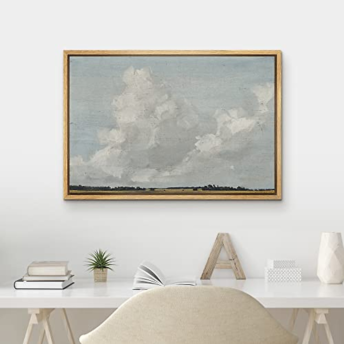 MUDECOR Framed Canvas Print Wall Art Gray Clouds Over Rustic Field Landscape Nature Wilderness Illustrations Modern Art Farmhouse/Country Cool for Living Room, Bedroom, Office - 24"x36" Natural