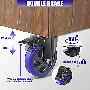 4 Inch Caster Wheels with Brake, Heavy Duty Casters Set of 4 2000lbs, Swivel Plate Casters with Double Ball Bearings, Industrial Caster Wheels for Cart,Furniture,Workbench,Trolley(Two Hardware Kits)