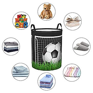 KiuLoam Soccer Box On Green Grass 19.6 Inches Large Storage Basket with Handles Collapsible Portable Laundry Fabric Hampers Tote Bag for Toys Clothing Organization
