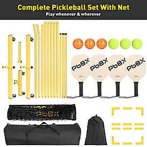 Deeliva Pickleball Set with Net Wheels for Driveway Portable Regulation Size Pickleball Net System with 4 Paddles, 6 Pickle Ball, Court Line Marker, Bag, Weather Resistant Metal Frame Outdoor Home