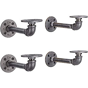 Industrial Wooden Floating Shelves - Wall Decor for Home Kitchen, Bathroom, Bedroom - Rustic Pine Custom Office Organizer with Pipe Brackets - Set of 2 - 1.5" x 7.5" x 36" - Early American