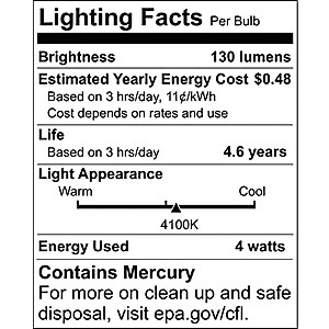 Satco S1900 4100K 4-Watt Mini Bi Pin T5 Preheat Lamp, Cool White