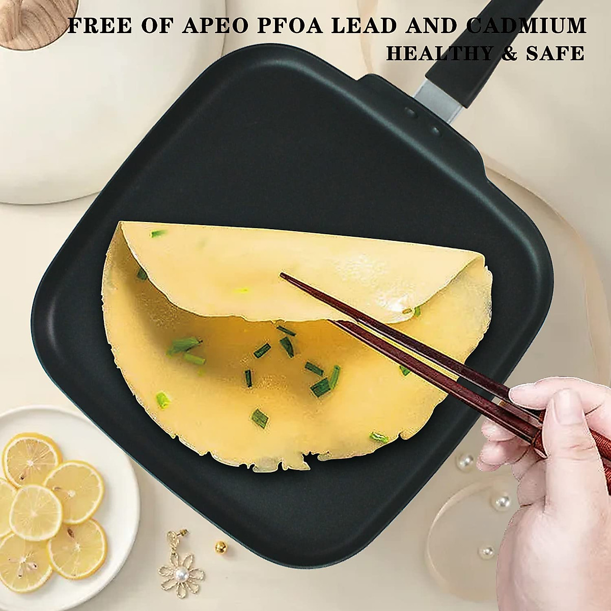 LECOOKING 10 Inch Square Griddle Pan, Nonstick Grill Pan for Cooking Eggs, Omelettes, and More, Griddle Cookware, PFOA Free