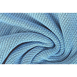 Linteum Textile Supply Leno Weave Blue Blanket, Queen 100% Cotton, Lightweight, Warm, Extra-Fluffy, Premium and Durable Soft & Cozy Bed Blanket for Bed, Couch, Sofa Throw for All Season