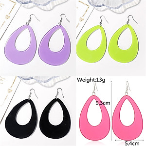 Dreuyet 6 Pairs 80s Classic Big Earrings Acrylic 90s Retro Neon Earrings Acrylic Geometry Oval Waterdrop Earrings for Women Statement Earrings Colorful Retro Costume Jewelry (Neon Earrings)