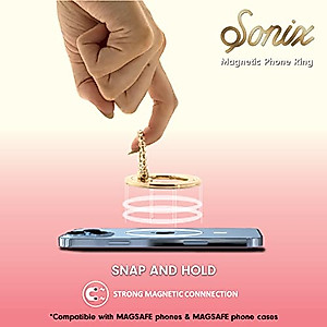 Sonix Magnetic Phone Ring Holder with Finger Ring and Phone Stand for iPhone 15, 14, 13, 12 Series Magsafe Cases (Gold/Clear)