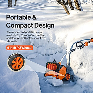 SuperHandy Electric Snow Thrower Adjustable Angle 17" Clearing Width 5.7" Intake Height 23' ft Throw Curved Serrated Blade 48V-2Ah Battery Portable Wheels Easy Maneuver Safety Switches Comfort Handle