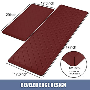 WEZVIX Cushioned Kitchen Mat 2 PCS, Anti Fatigue Kitchen Rugs, Heavy Duty Kitchen Rugs and Mats Non-Skid, Ergonomic Comfort Foam Kitchen Floor Mat for Home, Office, Sink, Laundry, Red