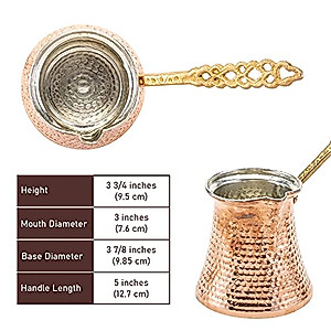Volarium Turkish Coffee Pot, Greek Arabic Coffee Maker, Hammered Copper Coffee Cezve, Stove Top Coffee Maker (Large)